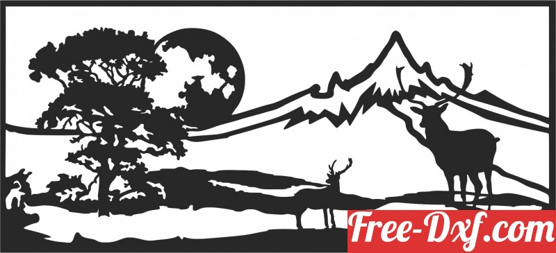 Download deer scene forest clipart 0D29R High quality free Dxf fi