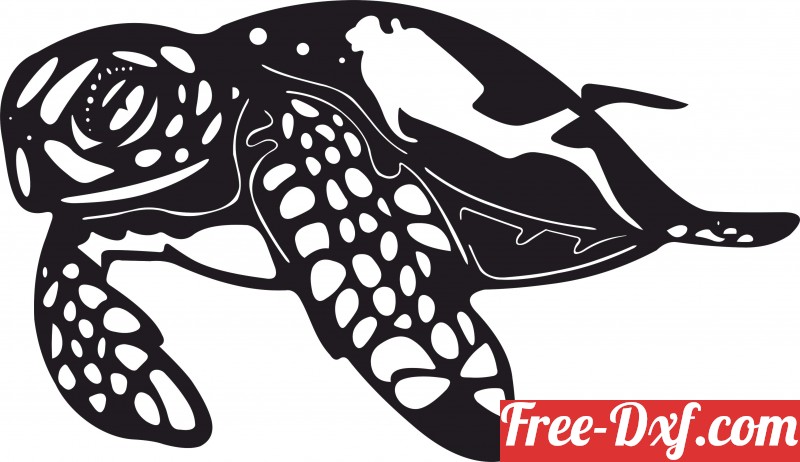 Download Sea turtle scuba diver dxf vector 0tUk5 High quality fre
