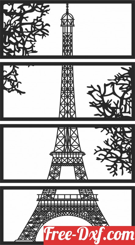Download Paris eiffel tower panels wall decor dxf 133SJ High qual
