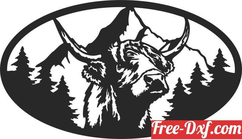 Download buffalo bull head mountain scene dxf 1E3b8 High quality