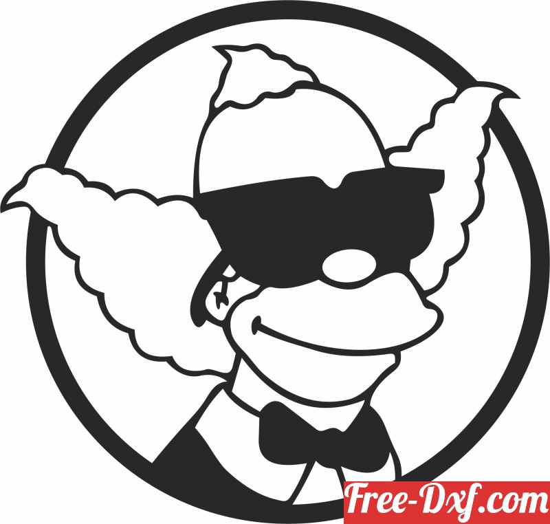 Download krusty the clown Simpson clipart dxf 1QF4Z High quality