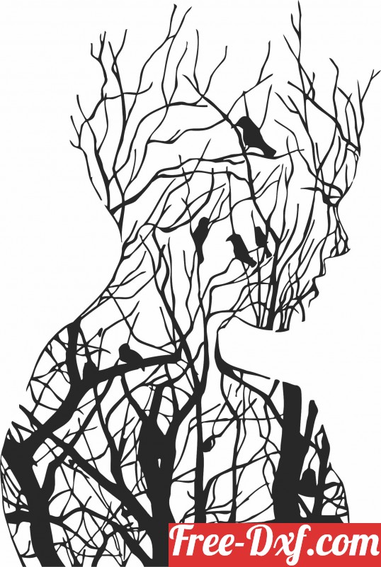 Download Tree Face Shape with birds dxf 1qjym High quality free