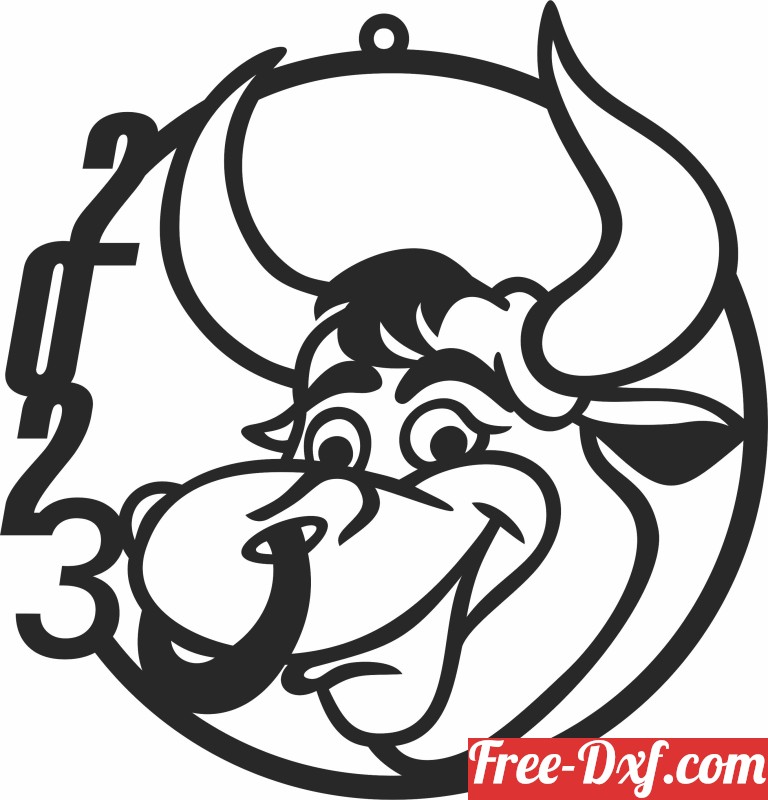 Download Bull ornament new year 2023 1tRwg High quality free Dxf