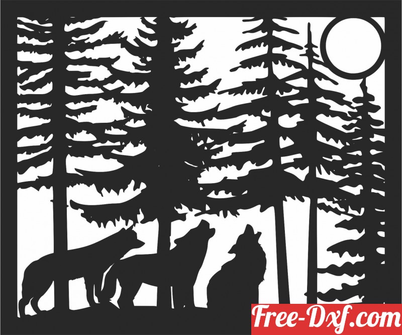 Download wolves scene forest art 3ELAd High quality free Dxf file