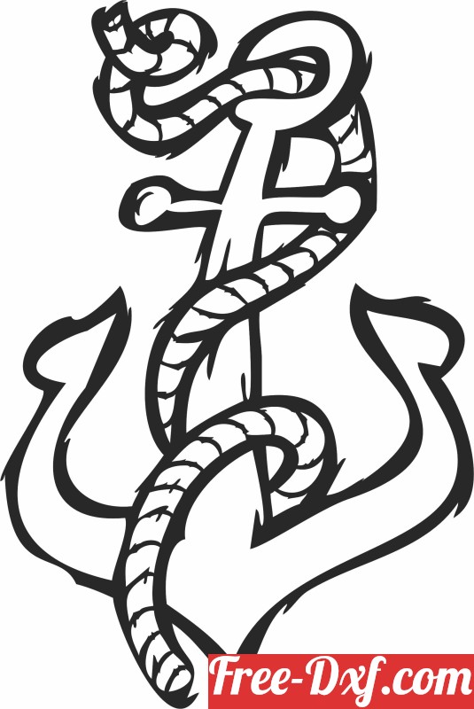 Download anchor silhouette with rope wall sign dxf 3M9yk High qua