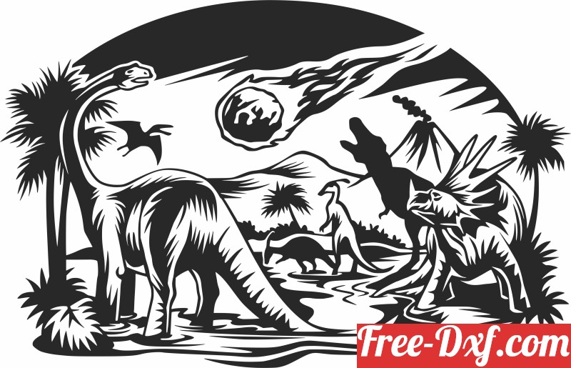 Download dinosaurs scene clipart 4hX9E High quality free Dxf file