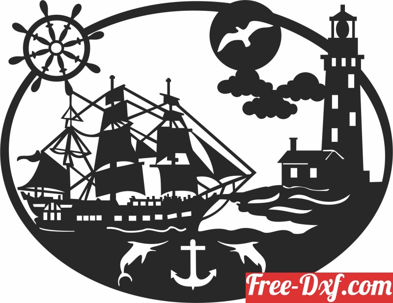 Download landscape ship and phare scene dxf 4pzmA High quality fr