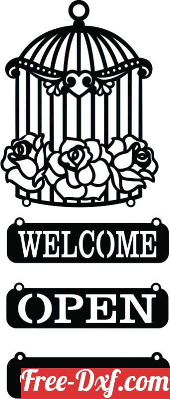 Download Welcome Sign with Bird Cage open close sign 67t8T High q