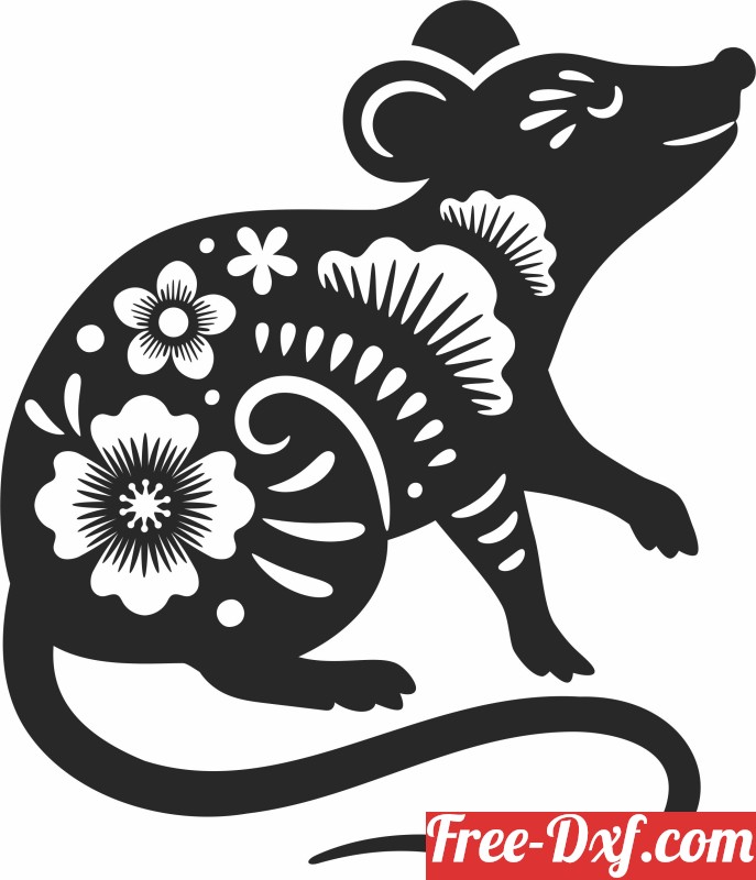 Download Rat with flowers clipart 7TkVH High quality free Dxf fil