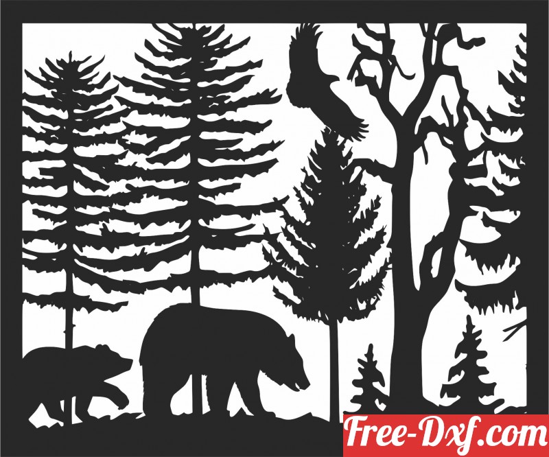 Download bear scene forest art 92I2N High quality free Dxf files,