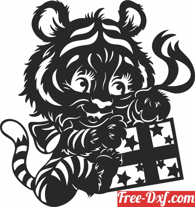 Download Cute Tiger with gift clipart AFRO9 High quality free Dxf