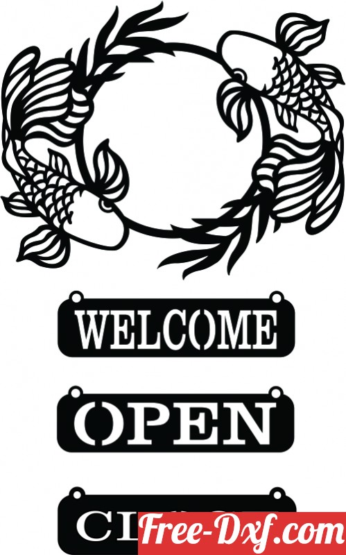 Download fish welcome sign open close wall art Bg5HY High quality