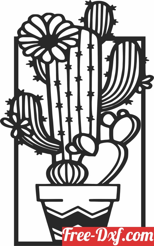 Download Cactus pot Wall Decor Bn7Sp High quality free Dxf files,