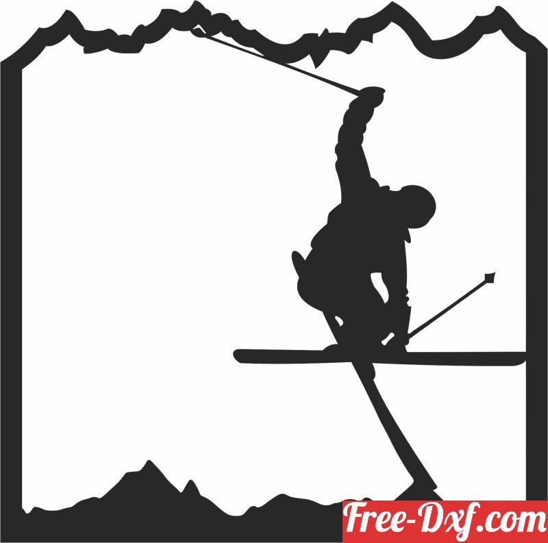 Download Silhouette Of Freestyle Skiing cliparts dxf CDGV7 High q