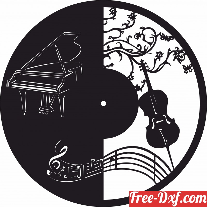 Download Music piano wall clock CFlXv High quality free Dxf files