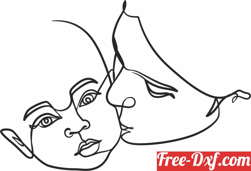 Download Mother kissing Baby one line art dxf D51eZ High quality