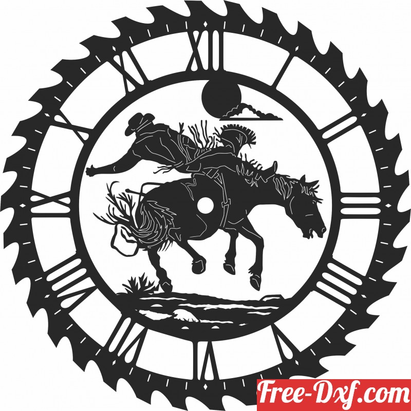 Download cowboy sceen saw wall clock DQ5B4 High quality free Dxf