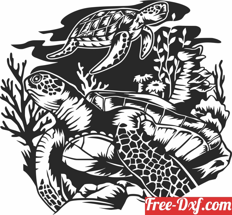 Download Sea Turtle scene clipart EBXix High quality free Dxf fil