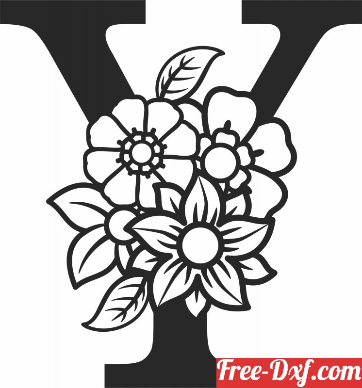 Download Monogram Letter Y with flowers dxf EJNX0 High quality fr