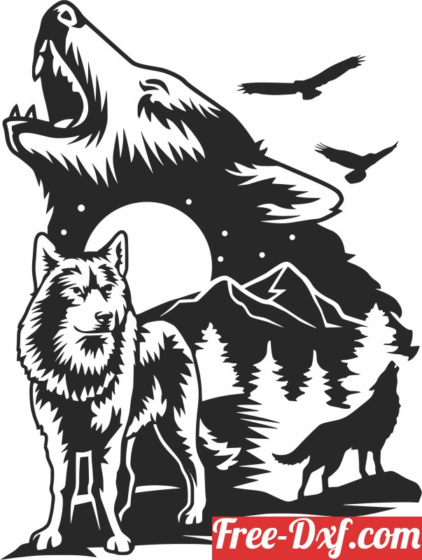 Download Wolf Howl scene clipart EYnNE High quality free Dxf file