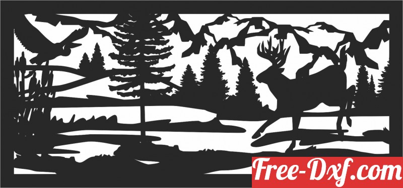 Download deer forest scene wall decor EZQzc High quality free Dxf