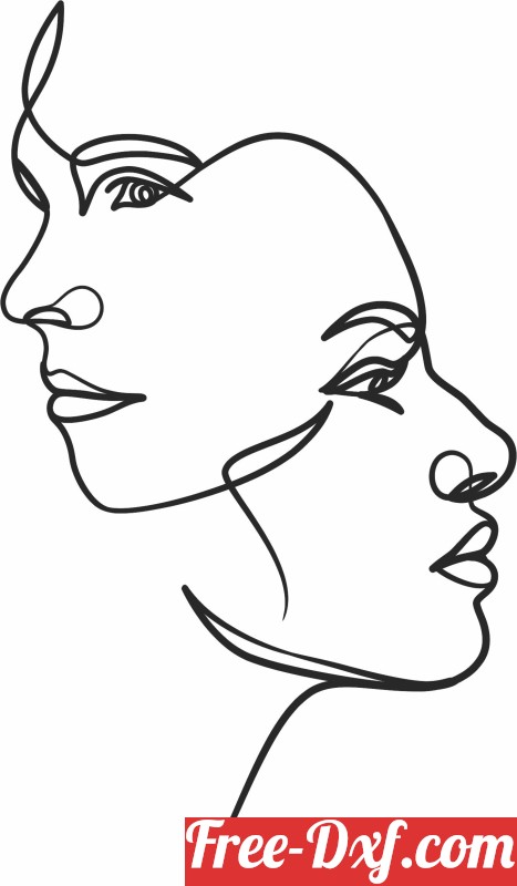 Download two women faces one line art F1SS4 High quality free Dxf