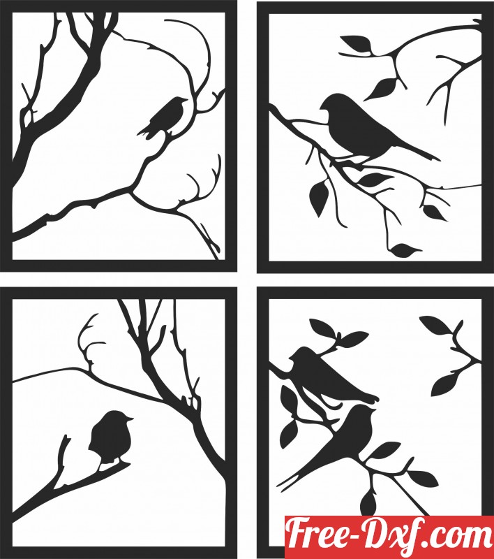 Download Bird on branch Wall Art GbkCM High quality free Dxf file
