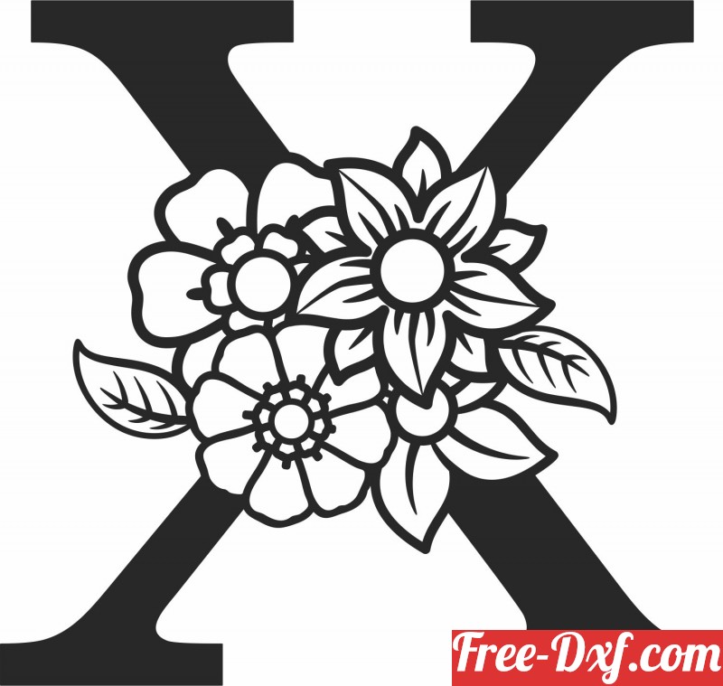 Download Monogram Letter X with flowers dxf HBNm8 High quality fr
