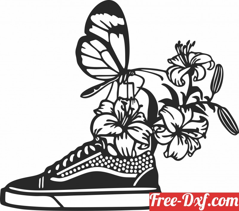 Download shoe with flowers Butterfly HaaJz High quality free Dxf
