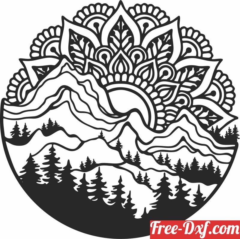 Download mandala mountain scene Hv3Re High quality free Dxf files