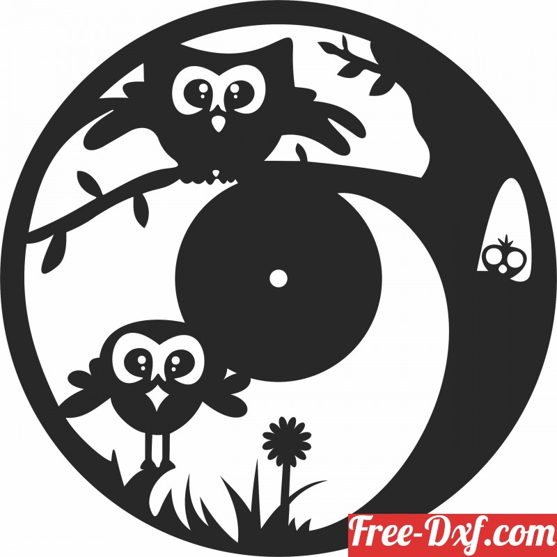 Download owl Wall Clock Vinyl Record LOisQ High quality free Dxf