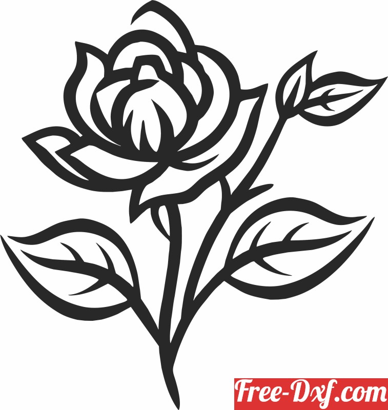Download flower silhouette rose line art dxf NMERp High quality f