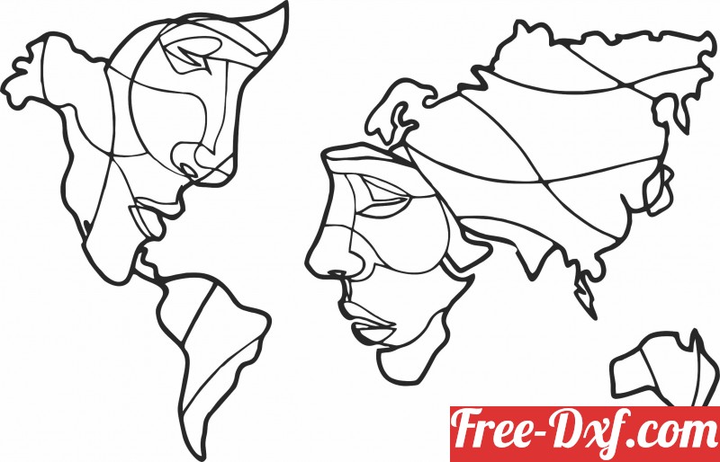 Download world map wall faces art decor dxf PJign High quality fr