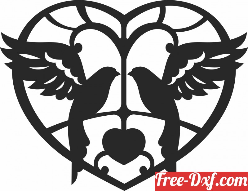 Download birds on heart clipart PJqZN High quality free Dxf files