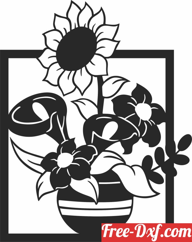 Download sunflower floral pot ProNr High quality free Dxf files,