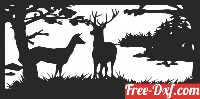 Download deer scene forest clipart Q48Rl High quality free Dxf fi