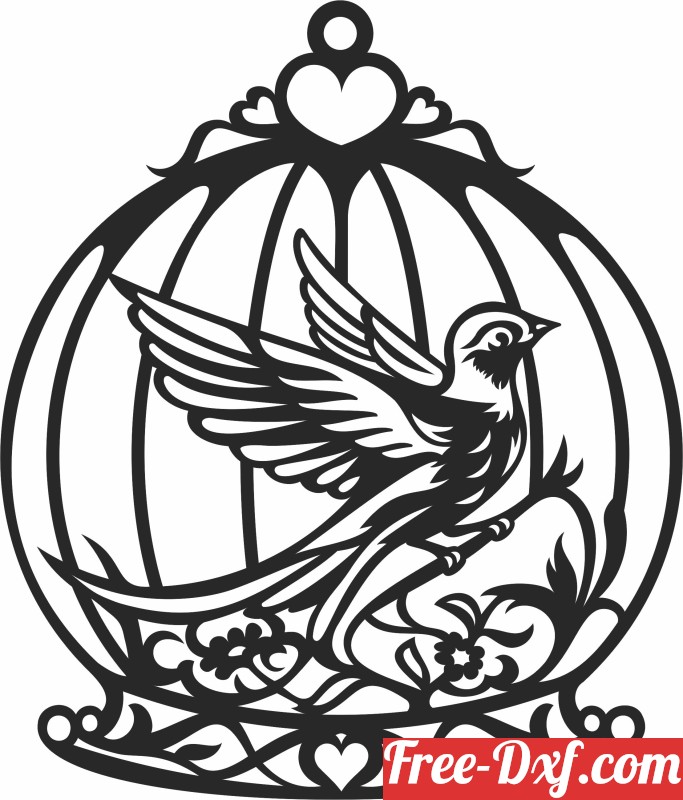 Download Bird in Cage Wall Decor RqTIz High quality free Dxf file