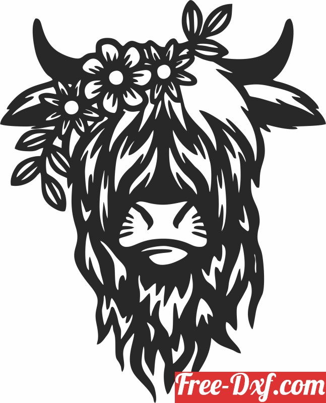 Download Highland Cow with flower Sgt3G High quality free Dxf fil