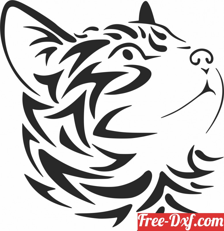 Download cute tribal Cat wall decor TKEO8 High quality free Dxf f