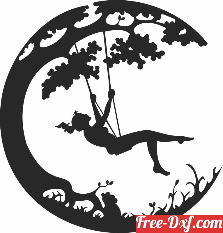 Download girl on Swing moon scene U7wCv High quality free Dxf fil