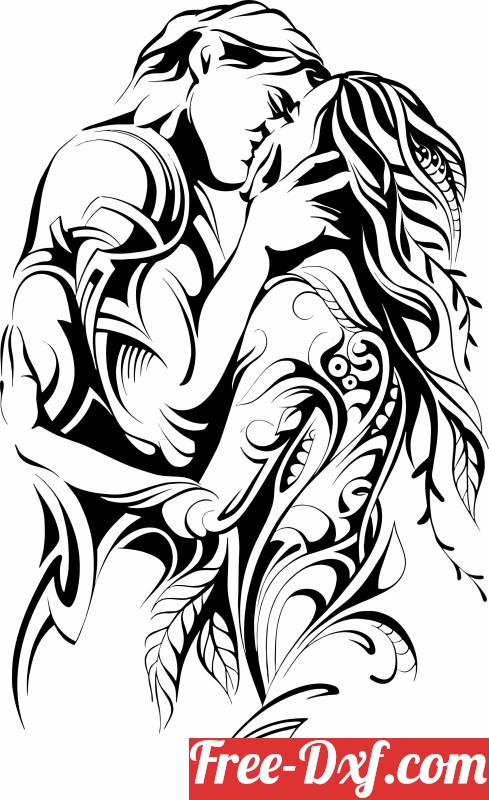 Download Kissing Couple Drawing Art Uamvj High Quality Free Dxf F