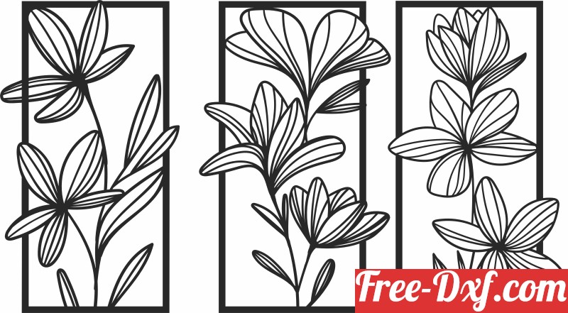 Download 3 Flower wall art UjKwI High quality free Dxf files, Svg