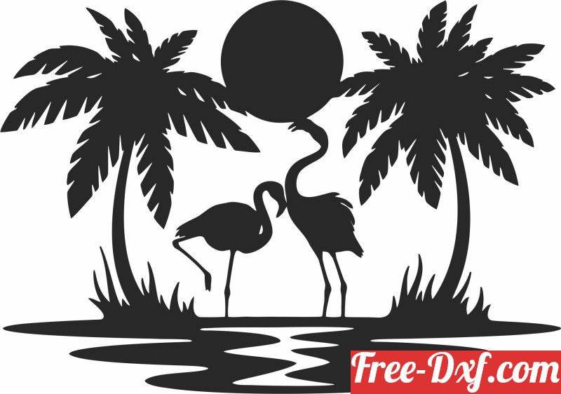 Download Flamingos scene clipart WBDSi High quality free Dxf file