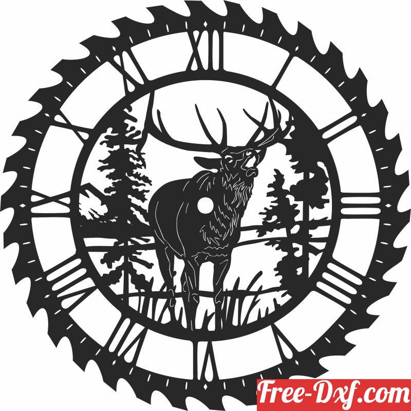 Download elk sceen saw wall clock WJyny High quality free Dxf fil
