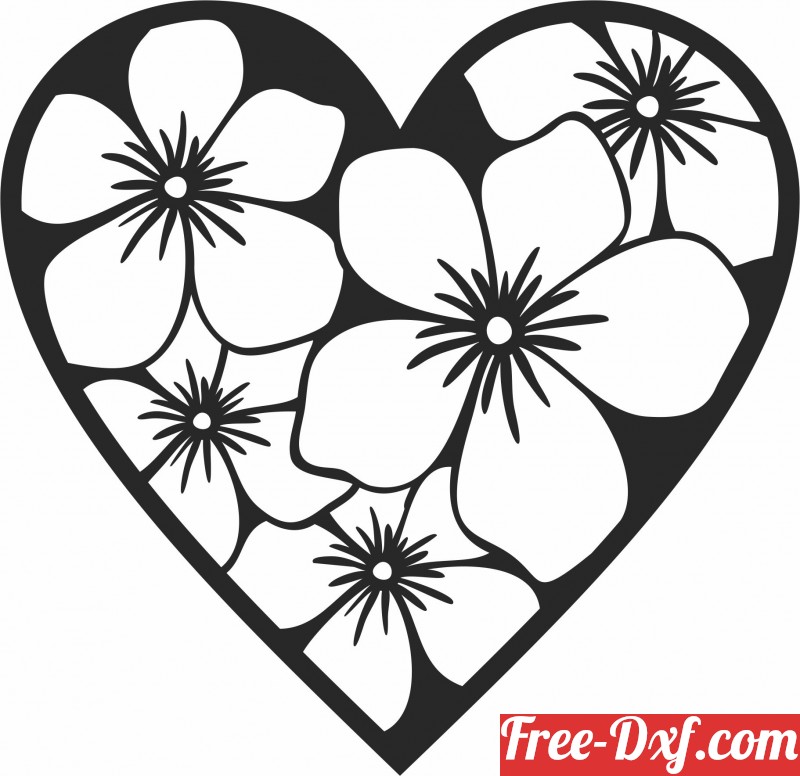 Download Heart flowers wall decor WhgQC High quality free Dxf fil