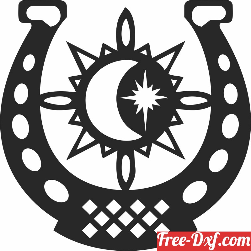 Download Horse Shoe with sun and star XA730 High quality free Dxf