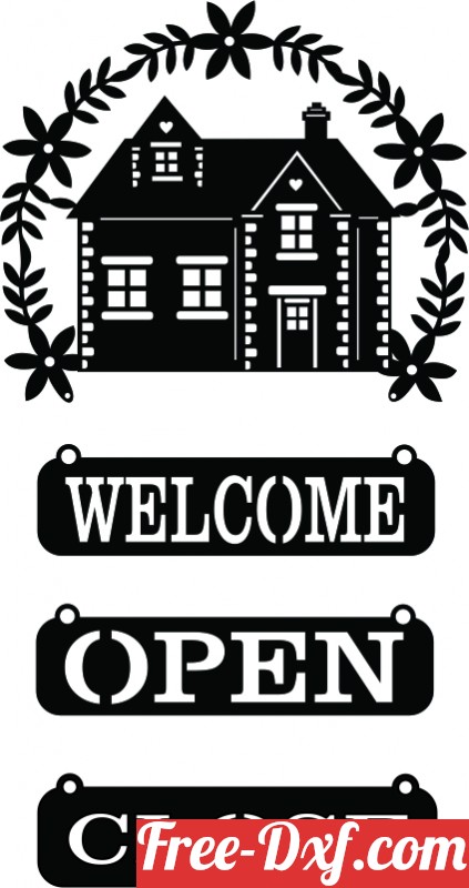 Download welcome House sign open close dxf Yhuc4 High quality fre