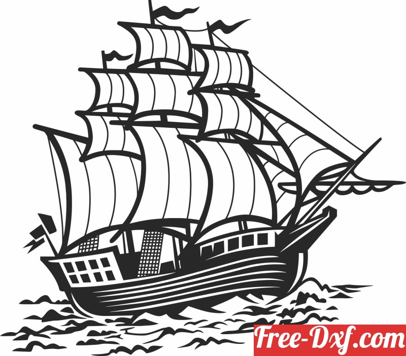 Download Sailboat Sea ship wall art dxf ZFpCg High quality free