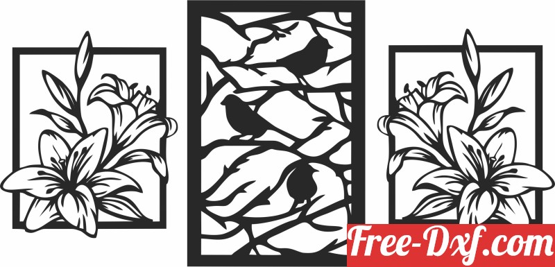 Download flowers and birds on branches canva panels dxf aaqVM Hig