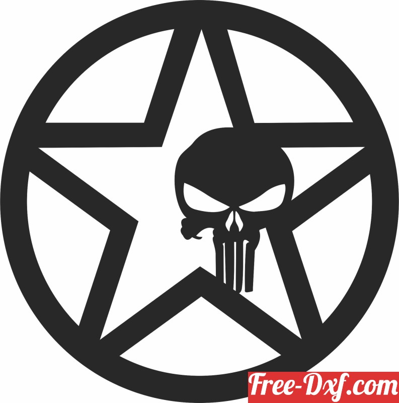 Download star with Punisher skull sign dxf b3zNU High quality fre